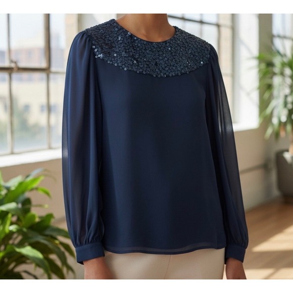 J. Peterman | Tops | Jpeterman Silk Blend Sequin Embellished Neckline ...